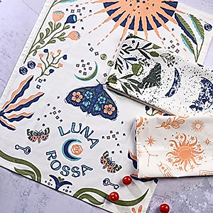 Folkulture Kitchen Towels with Hanging Loop, Set of 3-100% Cotton Kitchen Towels and Dishcloths Sets, Farmhouse Dish Towels or Tea Towels, 20 x 26 inches (Luna Rosa)