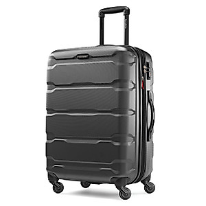 Samsonite Omni PC Hardside Expandable Luggage with Spinner Wheels, Checked-Medium 24-Inch, Black