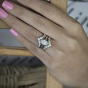 TwoBirch 0.98 Ct. Filigree Vintage Wedding Ring Guard in Sterling Silver with Brilliant Moissanite (Size 8)