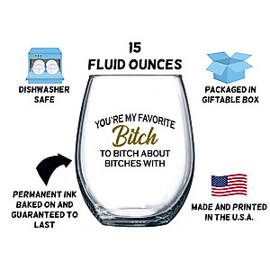 Friend Gifts For Women, Funny BFF Birthday or Christmas Gift For Best Friend Women or Men 15 oz Dishwasher Safe Stemless Wine Glass for Wine Lovers, Unique Friendship Gift