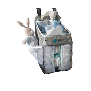 BiMBKy Hanging Diaper Caddy Organizer, Grey, Stacker For Crib, Nursery Storage For Changing Table, Practical And Ideal For Newborn Boy And Girl – 17’’ x 10’’ x 10’’