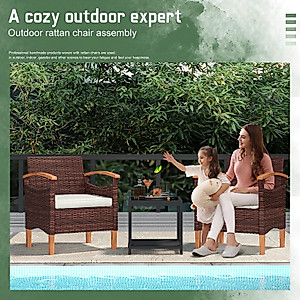 ARTBUSKE Outdoor Patio Furniture Set with Coffee Table 3 Piece Patio Conversation Sets Wicker Patio Set for 2 Outdoor Furniture Sets for Yard Backyard Lawn Porch Poolside Balcony, Brown