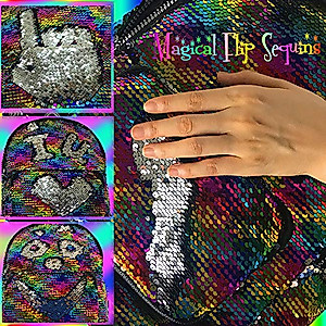 Girls Sequin Backpack Kids Rainbow Reversible Flip Casual Bag Cute School Dance Class Lightweight Satchel for Toddler Teen Women Mermaid