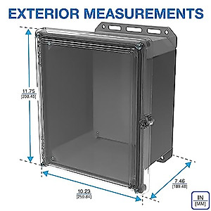 Serpac I352S,TCBG (10.23 x 11.75 x 7.46 in) Polycarbonate IP67 Waterproof UL 508A Plastic Project Junction Box Enclosure with Clear Top Screw Entry Cover and Gray Bottom