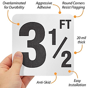 SmartSign “3 and 1/2 Ft” Adhesive Pool Depth Marker/Sign, 4" Letter Height, 20 mil Laminated Vinyl with Anti-Skid Pebbled Surface, 5.75" x 5.75", Black and White, Made in USA