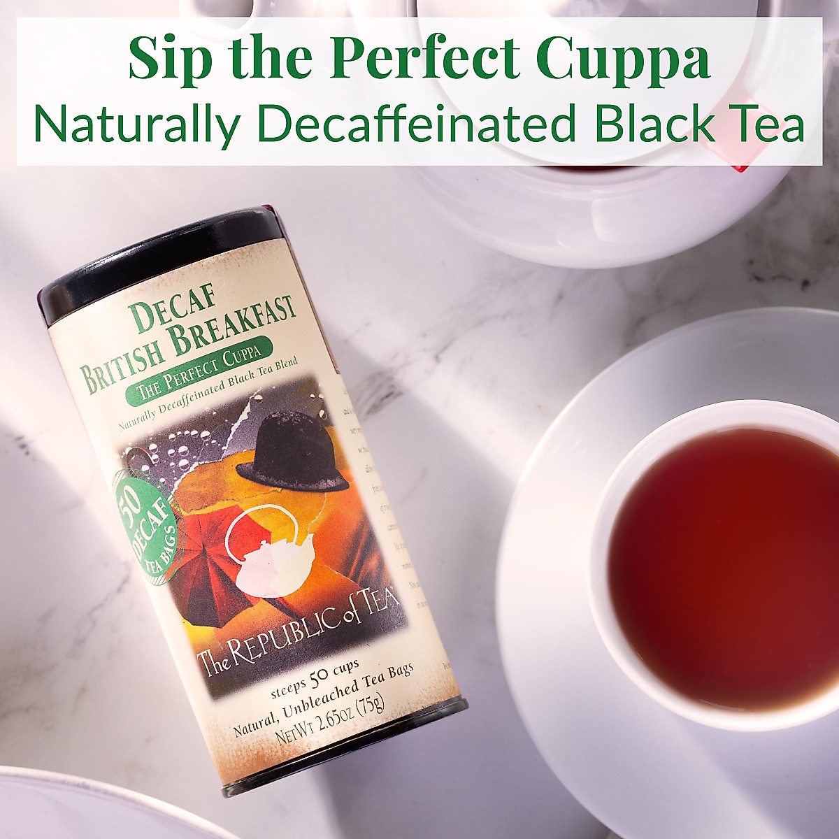 The Republic of Tea — Decaf British Breakfast Black Tea Tin, 50 Tea Bags, Environmentally- Friendly Decaffeinated Tea