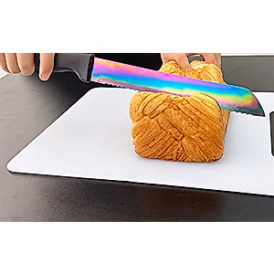 Lightahead 7pcs Premium Rainbow Colored Knife Set, 6 Stainless Steel Kitchen Knives with Chopping Board