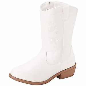 bebe Girls' Cowgirl Boots - Classic Western Cowboy Boots - Mid Calf Boots for Toddlers, Little Girls, and Big Girls, Size 2 Little Kid, White