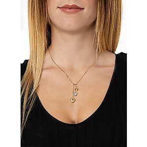 Lucchetta - Tri-Gold 3 Puffed Family Hearts Necklace, White Rose Yellow Gold Heart, Tiny Gold Chain 16+2 Inch - Gift Ready Box