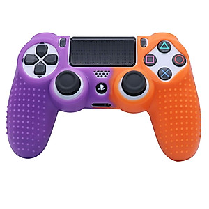 Water Transfer Printing Silicone Skin for PS4 RALAN, Silicone Skin Controller for PS4 Slim/PS4 Pro Controller (Black Pro Thumb Grip x 8,Cat + Skull Cap Cover Grip x 2)