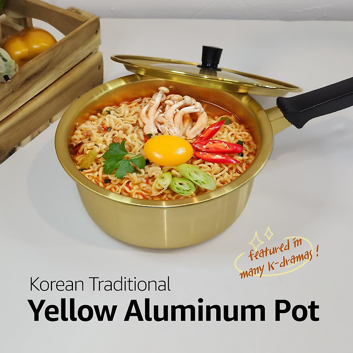 SCALEUP Korean Yellow Pot, Ramen Cooking Pot, Fast Heating (18cm/7 inches)