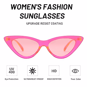 Przene Fashion Candy Cat eye Sunglasses Retro Women Eyewear Fluorescent Pink Frame Pink lens
