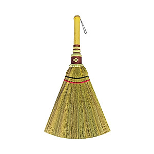 Handmade,Natural Grass Asian, Whisk Broom Thai, Handle Bamboo, Soft Brush Mini with Solid Wood Handle Retro Nature No Static Electricity Sweeping 13in