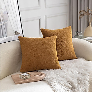 Rythome Ochre Comfy Teddy-Like Textured Throw Pillow Covers for Bed and Couch - 18"x18", Pack of 2