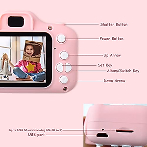 USonline911 Kids' Digital Camera, Children's Toy Camera with 1080P Screen, Built-in 650mAh Rechargeable Lithium Battery, Support Photo and Video Recording, 2 inches IPS Screen with 32GB SD Card