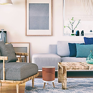 SHL96PZGX Small Trash Can with Lid Old Terracotta Painted Stucco Wall with Cracked Plaster Backgro with Wood Legs Wastebasket Round Garbage Bin for Kitchen, Bathroom, 1.8 Gallon - 7L