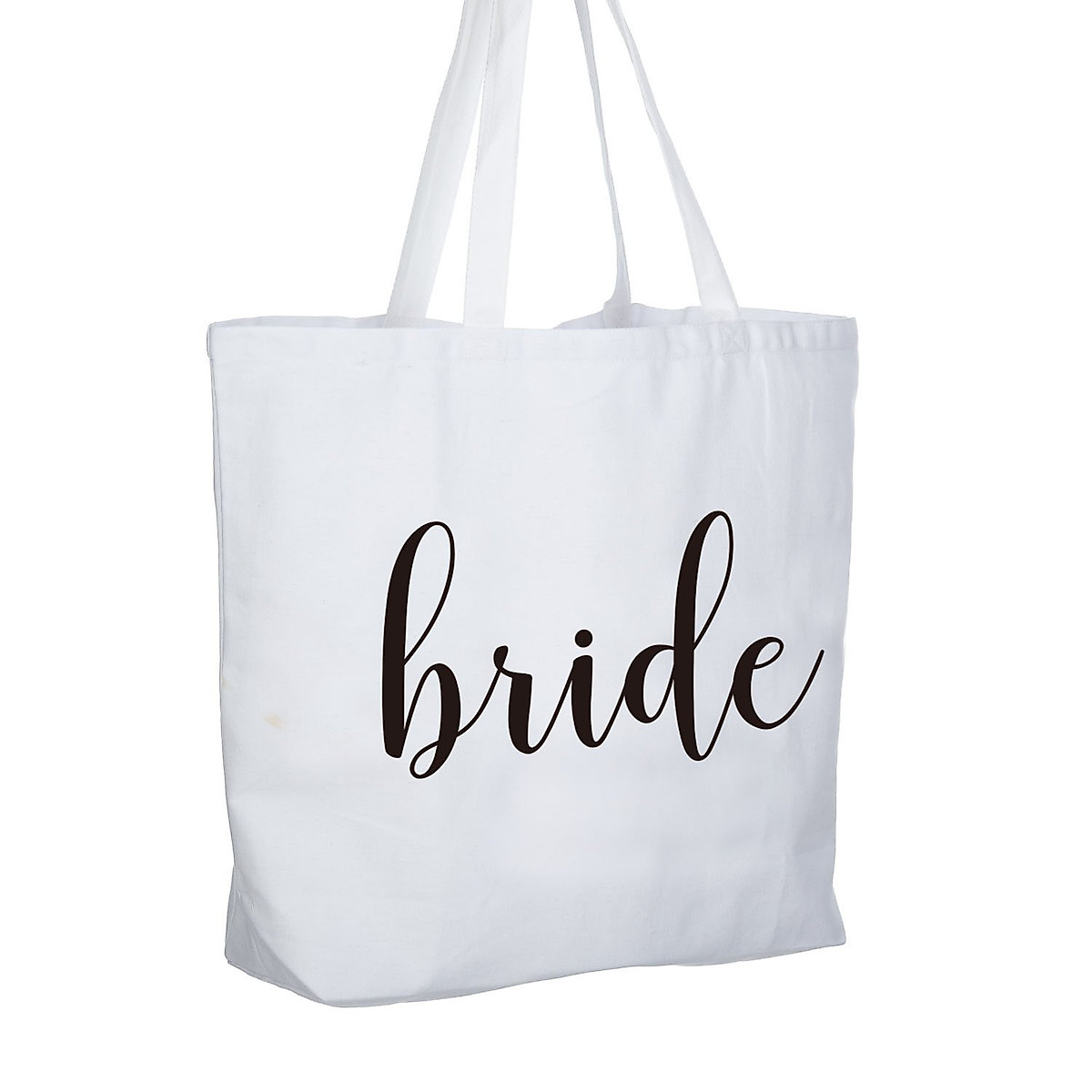 ELEGANTPARK Bride Jumbo Tote Bag Wedding Bridal Shower Gifts Canvas 100% Cotton Interior Pocket White with Black Script