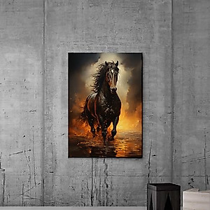 Majestic Black Stallion Galloping In The Clouds, Black Horse On Salt Flats, Canvas Print, Black Horse Print, Black Horse Wall Art, Wall Art, Art Decor
