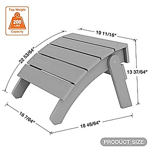 YEFU Adirondack Ottoman, Patio Foot Rest, Adirondack Foot Rest, Folding Adirondack Footstool, Weather Resistant for Adirondack Chair, Widely Used for Outdoor, Porch, Backyard, Garden, Fire Pits-Grey