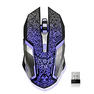 VEGCOO Wireless Gaming Mouse, C8 Wireless Rechargeable Mouse with Colorful LED Lights and 2400/1600/1000 DPI for Laptop and Computer (C9 Silver)