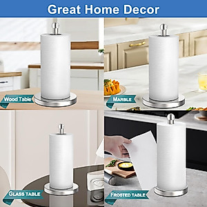 DAWNER Paper Towel Holder for Countertop, Easy One-Handed Tear, Stainless Steel, Weighted Base with Suction Cups, Non-Slip Paper Towel Stand for Kitchen, Bathroom, Brushed Nickel