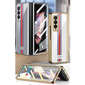 SHIEID Samsung Z Fold 3 Case with Screen Protector, Z Fold 3 Case Ligth Luxury Customization Tempered Glass Phone Case Protective Cover for Samsung Galaxy Z Fold 3 5G, Mechanic