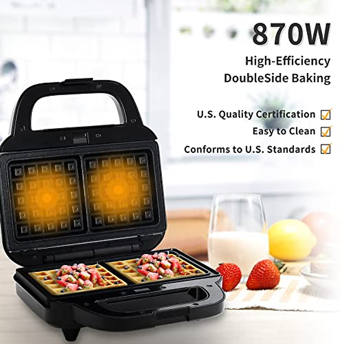 Sanalaiv Waffle Maker, Waffle Maker with Removable Plates, Nonstick Chaffle Maker, Small Waffle Maker Mini, Keto Waffle Iron Easy to Clean, PFOA Free, 5.5 Inches * 2Pcs