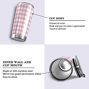 Yasala Tumbler Gingham Plaid Pink Insulated Coffee Cup Beverage Container Travel Mug with Straw and Lid Double Wall Stainless Steel 20oz BPA-Free for Sport, Back to School