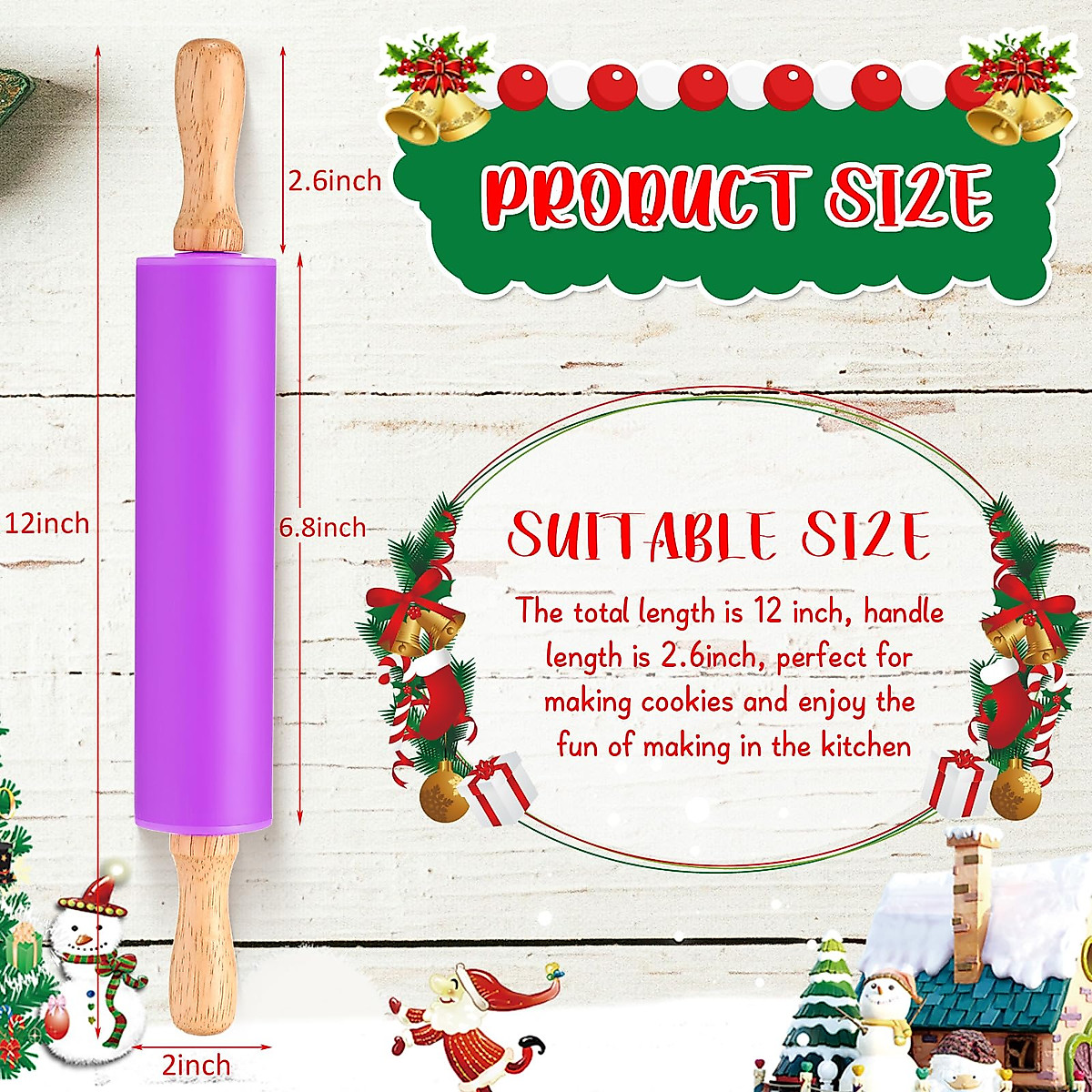 Dandat 6 Pcs Small Rolling Pin Kids 12 Inch Mini Silicone Rolling Pin for Baking Non Stick Kids Dough Roller with Wooden Handle for Kitchen Cookie Pastry Fondant Cake 6 Colors