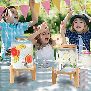 Ruizhihu Beverage Dispenser Stand Round Glass 𝗪𝗮𝘁𝗲𝗿 𝗗𝗶𝘀𝗽𝗲𝗻𝘀𝗲𝗿 𝗦𝘁𝗮𝗻𝗱 Bamboo Wood Drink Dispenser Stand Fits 6-8 Inches Diameter of Drink Stand Beverage Dispenser Stand Only