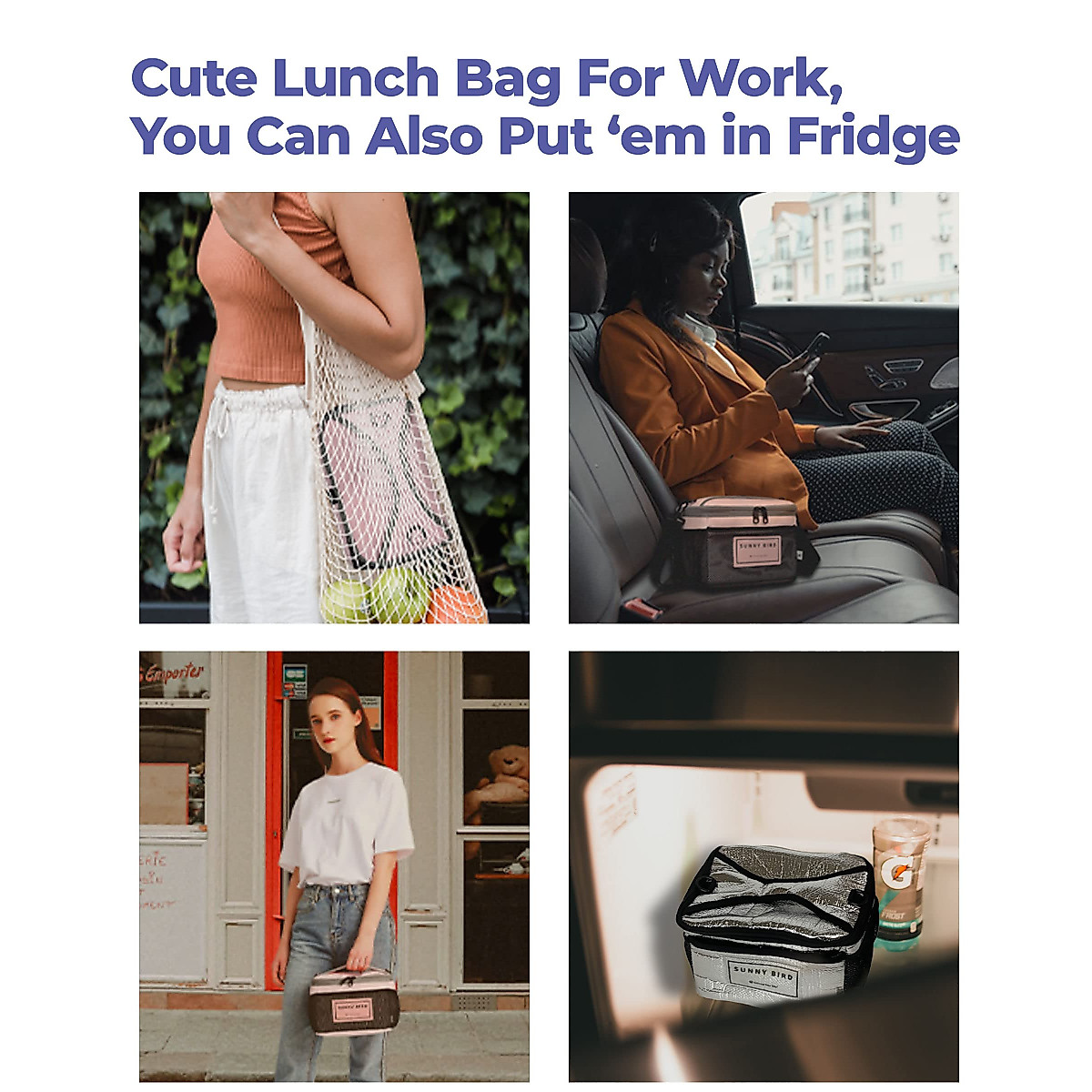 SUNNY BIRD Insulated Lunch Bag with Foldable and Leakproof Design, Thermally Insulated, Shoulder Strap for Women, Men and Teen (Pink 002)