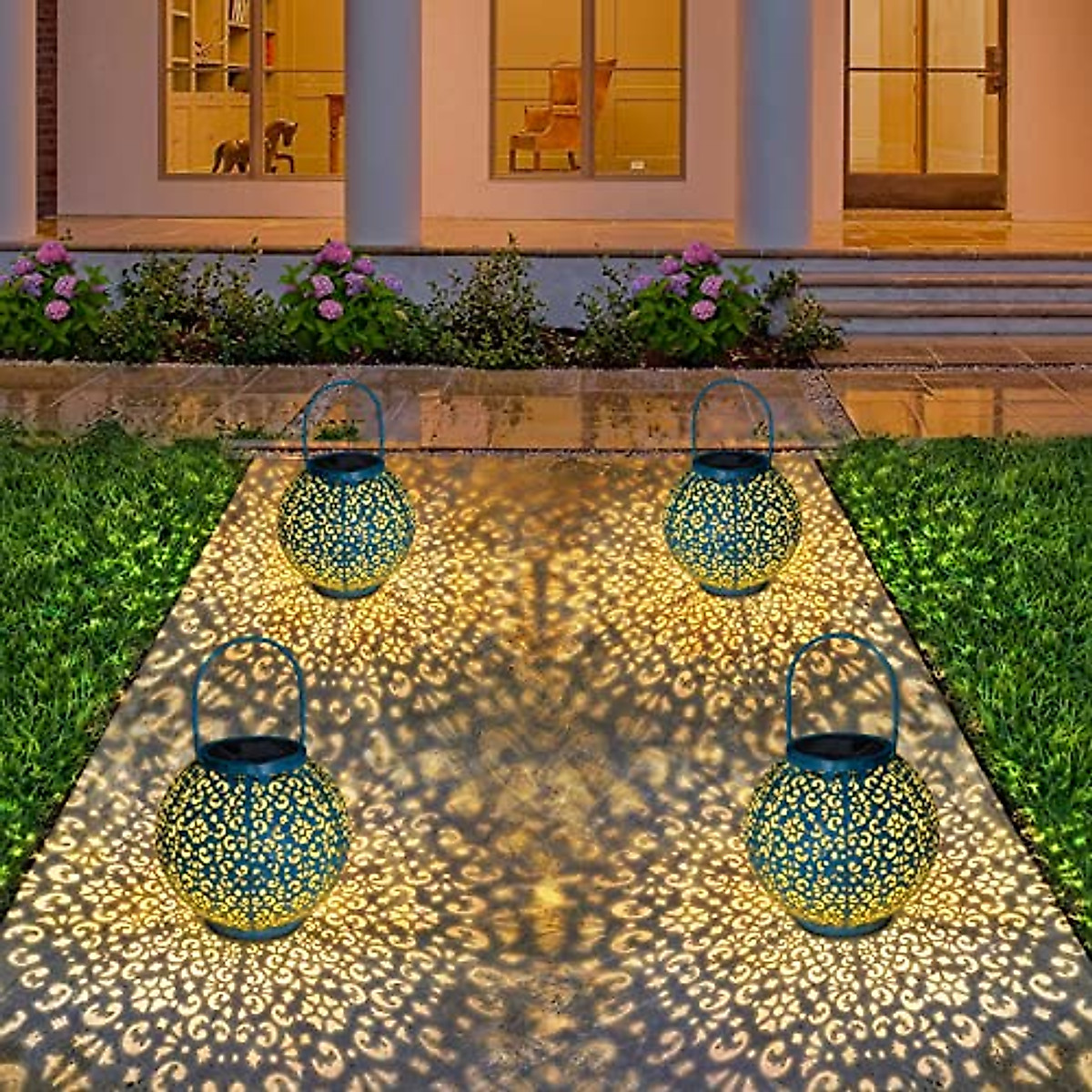 Solar Big Lantern Hanging Garden Outdoor Lights Metal Waterproof LED Table Lamp Decorative