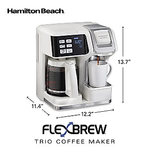 Hamilton Beach FlexBrew Trio 2-Way Coffee Maker, Compatible with K-Cup Pods or Grounds, Combo, Single Serve & Full 12c Pot, White