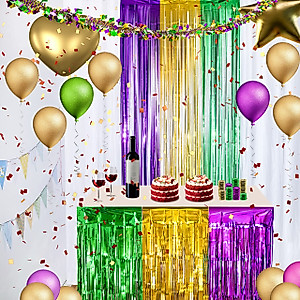 JOYIN 5PCS Mardi Gras Party Decoration with 1 PCS Fringe Curtain, 3 PCS Table Skirt and 1 PCS Garland Pack Mardi Gras Party Favor Supplies