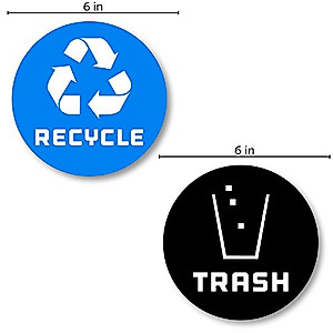 6 Pack (6in x 6in) Recycle Logo and Trash can Sticker to Organize Your Trash - 7 Mil - Laminated - for Trash cans, Garbage containers and Recycle Bins - Premium Vinyl Decal