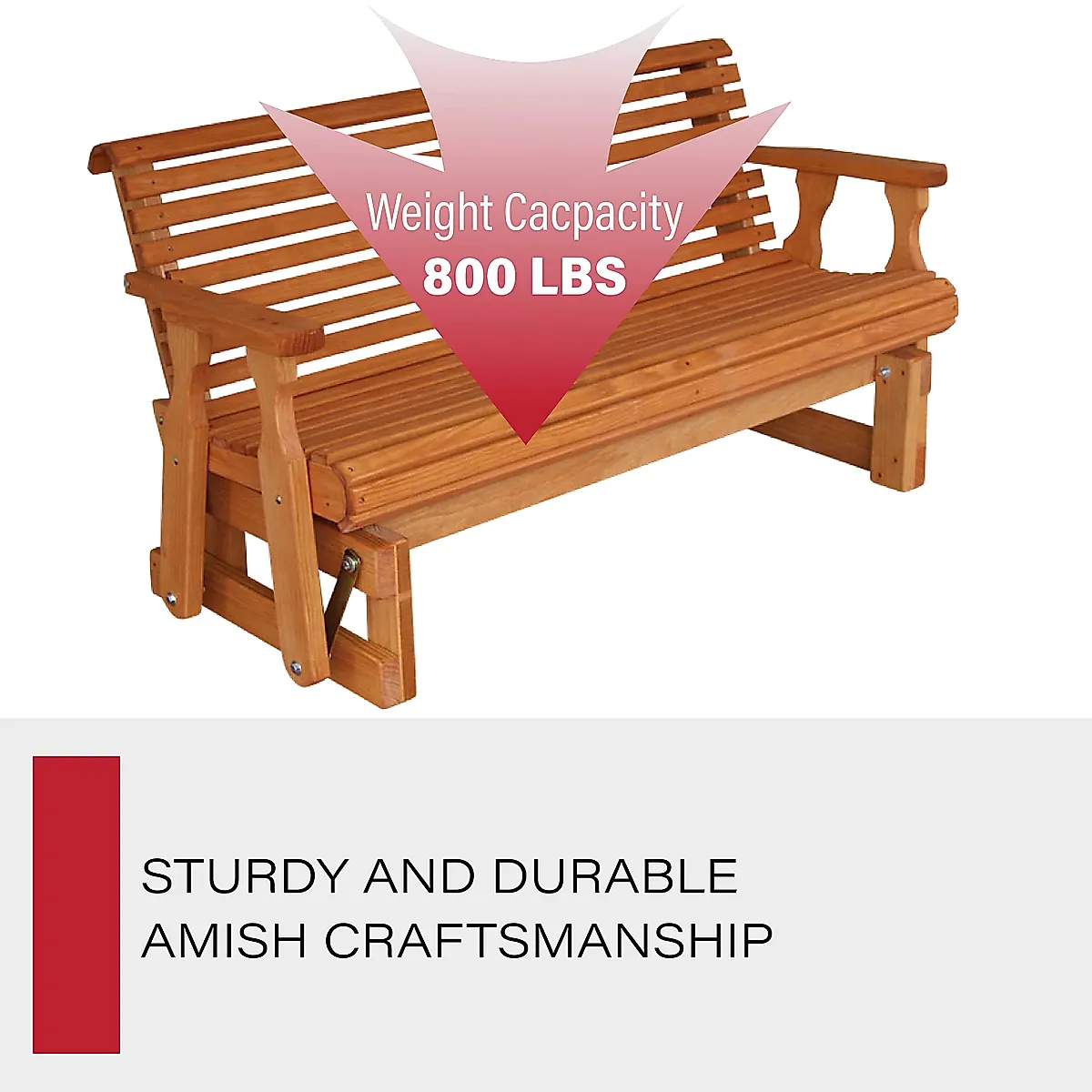 Amish Heavy Duty 800 Lb Roll Back Pressure Treated Porch Glider (4 Foot, Cedar Stain)