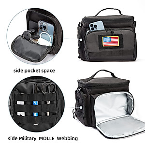 UMUFUKA Lunch Box for Men, Tactical Lunch Cooler Tote,Insulated Lunch Bag Adult, With Detachable MOLLE Water Bottle Pouch, Men Leakproof Lunch Bag for Work Picnic (Black)