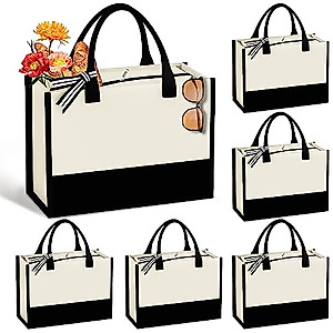 AUNOOL Bulk Tote Bag for Women, Sets of 6 Plain Canvas Bag with Pocket and Zipper, Personalized Gifts for Women Grandma Friend Sister, Bride to be Gifts