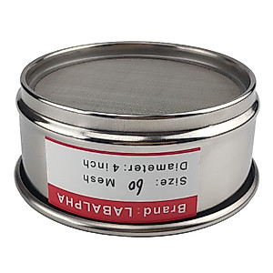LABALPHA 60 Mesh Lab Sieves, Test Sieve #60 Mesh, 4'' Diameter, 304 Stainless Steel Wire Cloth (0.3mm)