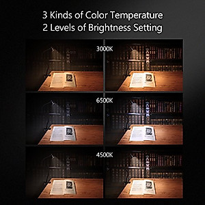 CeSunlight Clamp Desk Lamp, Clip on Reading Light, 3000-6500K Adjustable Color Temperature, 6 Illumination Modes, 10 Led Beads, AC Adapter and USB Cord Included (Black)