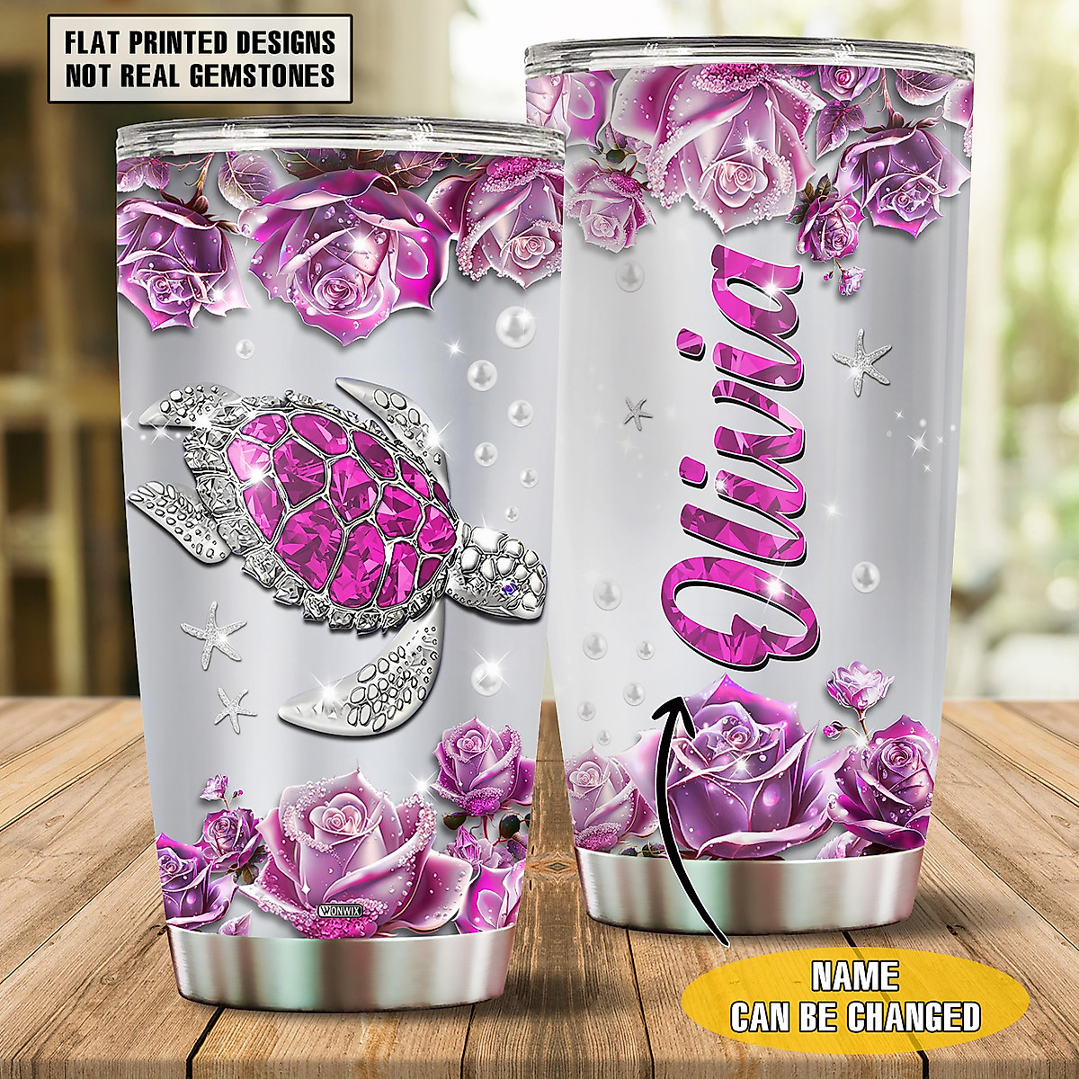 WONWIX Personalized Sea Turtle Coffee Mugs For Mom Women Adults Sea Turtles Lovers Water Bottle Travel Mug Jewelry Mothers Day Birthday Christmas Valentine 20oz Stainless Steel Cup With Lid