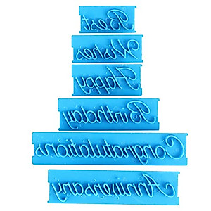 Cake Embosser, 3 Set Blue Handwriting Letter Cake Embosser Cookie Stamp Impress DIY Plastic Molds Cake Decorating Printing Mold