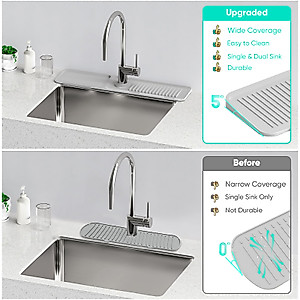 24 Inch Longer Faucet Mat for Kitchen Sink [5°Slope Fast Self-draining]Bathroom Kitchen Sink Splash Guard Silicone Sink Faucet Mat Splash Guard Kitchen Sink Area Tidy Splash Faucet Guard Draining Mat