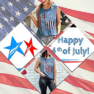 Women's American Flag Shirt 4th of July Printed 1776 Patriotic Tank Tops Patriotic Stars Stripes Sleeveless Loose Tee Tops,Ink Blue L