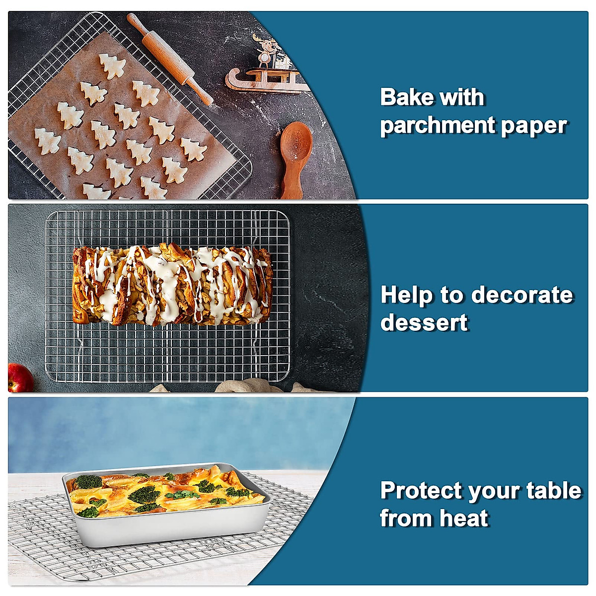 P&P CHEF Baking Rack Cooling Racks Set of 5, Stainless Steel Grid Cooking Roasting Rack for Home Kitchen Use, Oven & Dishwasher Safe, Healthy & Durable