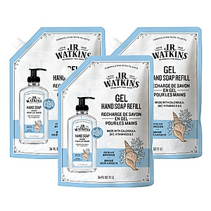 J.R. Watkins Gel Hand Soap Refill, Moisturizing Hand Wash, All Natural, Alcohol-Free, Cruelty-Free, USA Made, Ocean Breeze, 34 Fl Oz, 3 Pack