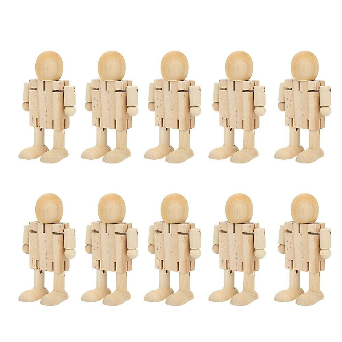 Wooden Robot, 10PCS Unfinished Wooden Robot Adjustable Figures Nature Bodies Joint Wooden Puzzle Building Craft Kit Wood People Shapes Figures for DIY Painting Arts Crafts (4.3x2.6x1.6in)