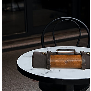 Leather Canvas Knife Roll Storage Bag Expandable 10 Pockets Detachable Shoulder Strap Travel-Friendly Chef Knife Case Roll By Aaron Leather Goods (Nelson, Canvas Leather)