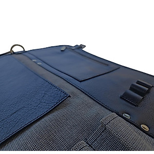 Modusso 100% Leather Handcrafted Professional Chef Knife Storage Roll Bag - 10 slots and zippered pocket (Regular, Black)