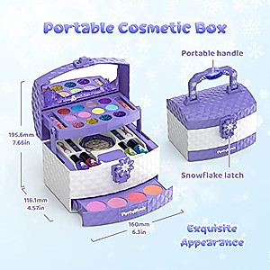 PERRYHOME Kids Makeup Kit for Girl 35 Pcs Washable Real Cosmetic, Safe & Non-Toxic Little Girl Makeup Set, Frozen Makeup Set for 3-12 Year Old Kids Toddler Girl Toys Christmas & Birthday Gift (Purple)